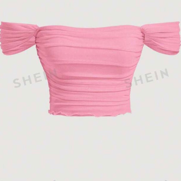 SHEIN | Tops | Shein Mod Off Shoulderruched Mesh Summer Pink Top | Poshmark